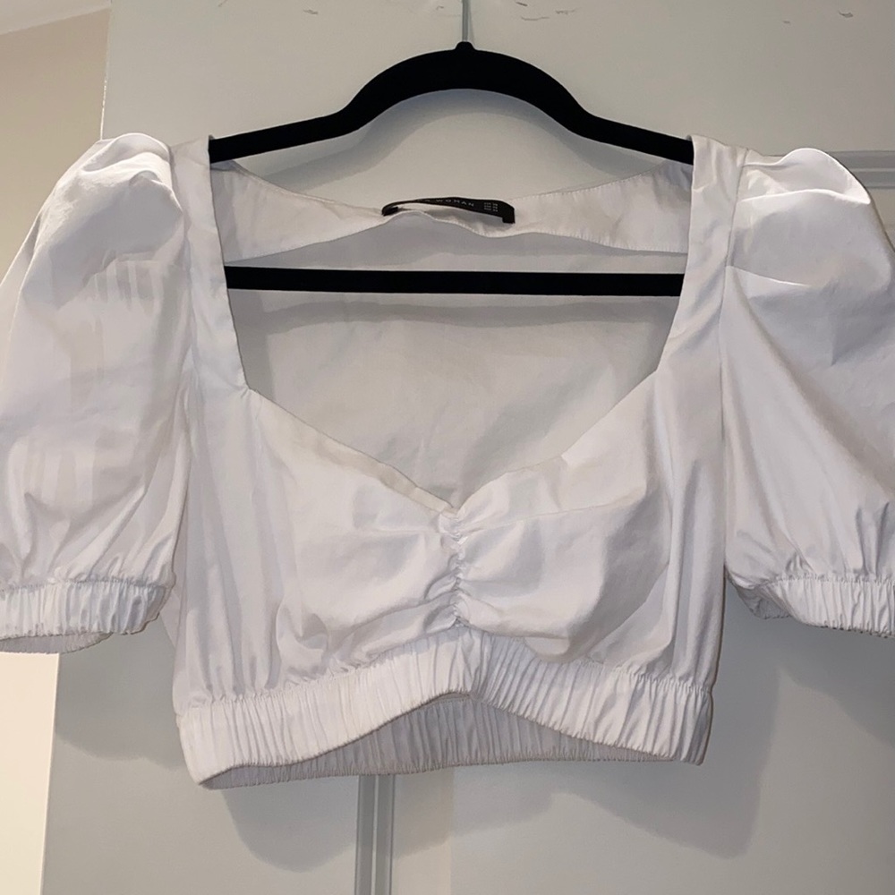 Zara White Crop Top With Puff Sleeves - Gem